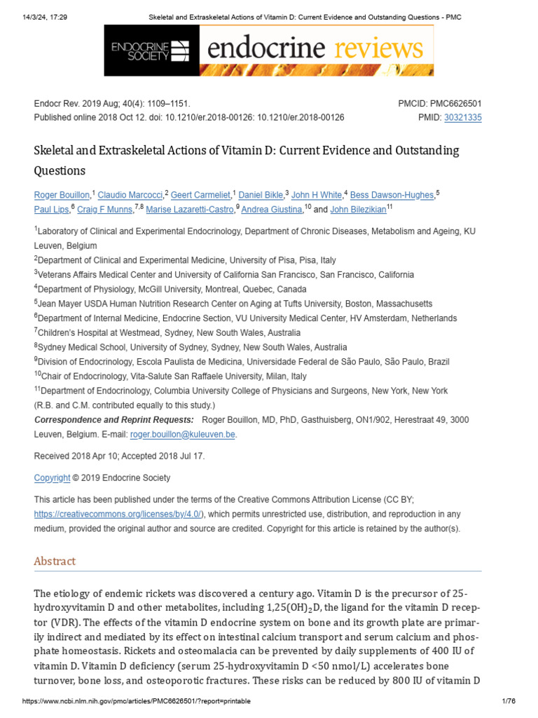 Skeletal and Extraskeletal Actions of Vitamin D - Current Evidence and ...