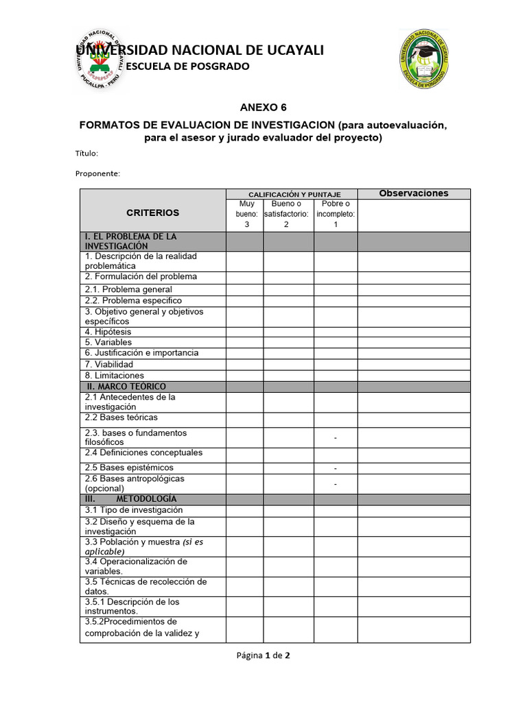 ANEXO 6: FORMATOS DE EVALUACION DE INVESTIGACION | PDF | Cognición | Metodología
