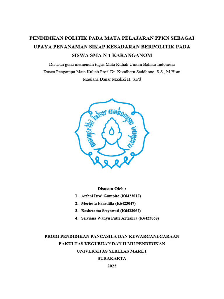 MAKALAH Pendidikan Politik Di SMA N 1 Karanganom (Kelompok 13 MKU B.Indonesia) | PDF | Karier ...
