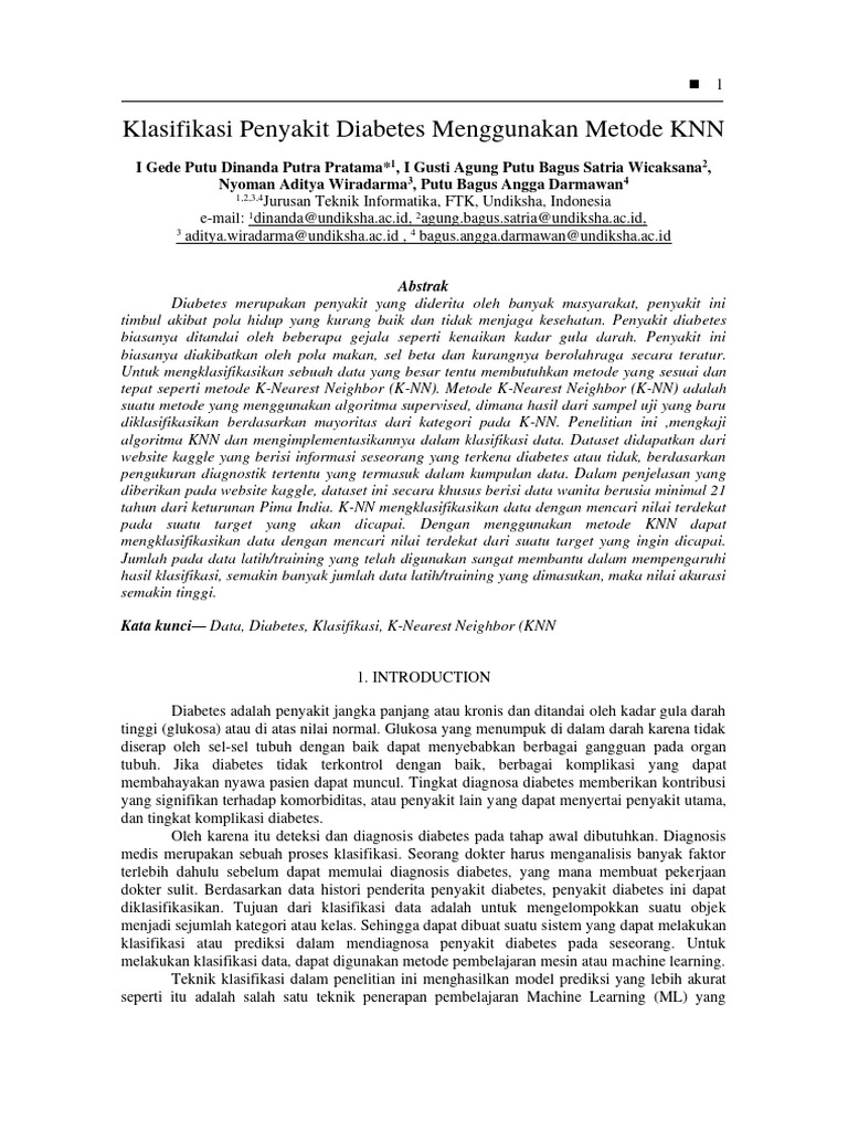 Klasifikasi Penyakit Diabetes Menggunakan Metode KNN | PDF | Kesehatan ...