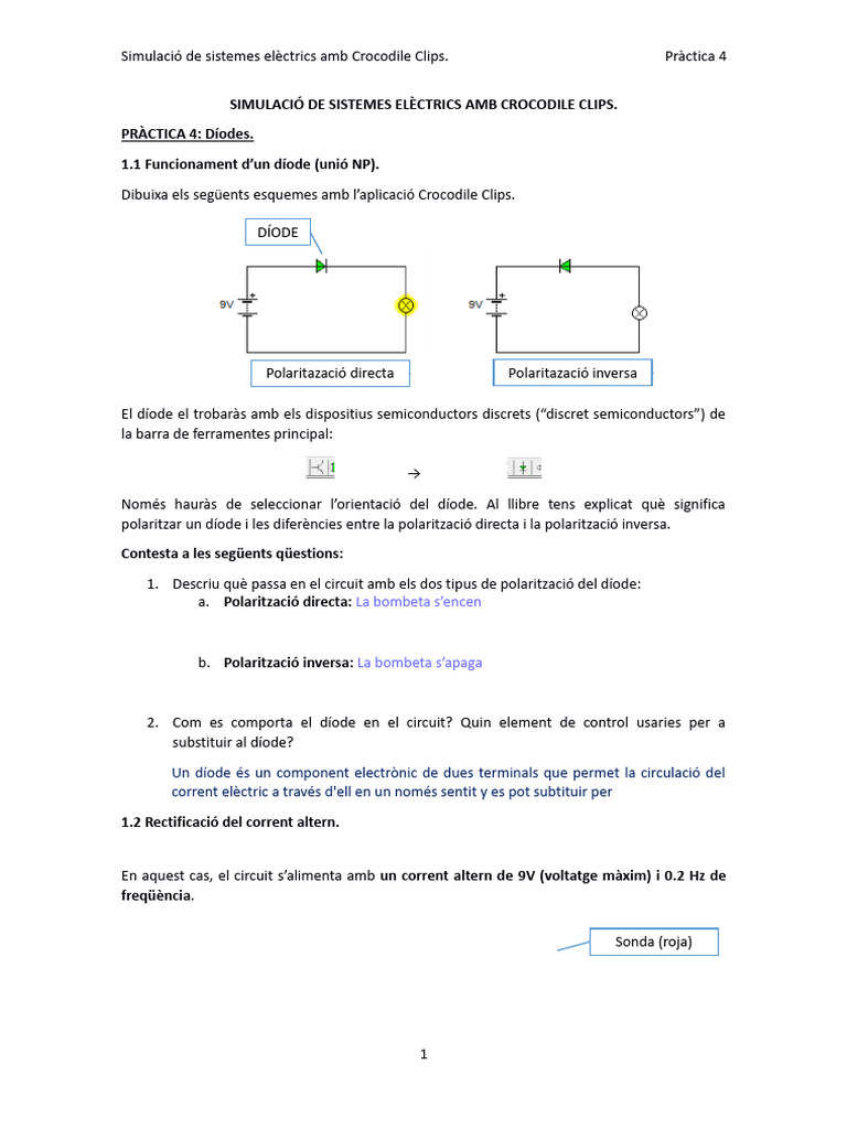 Pràctica 4 Díodes | PDF