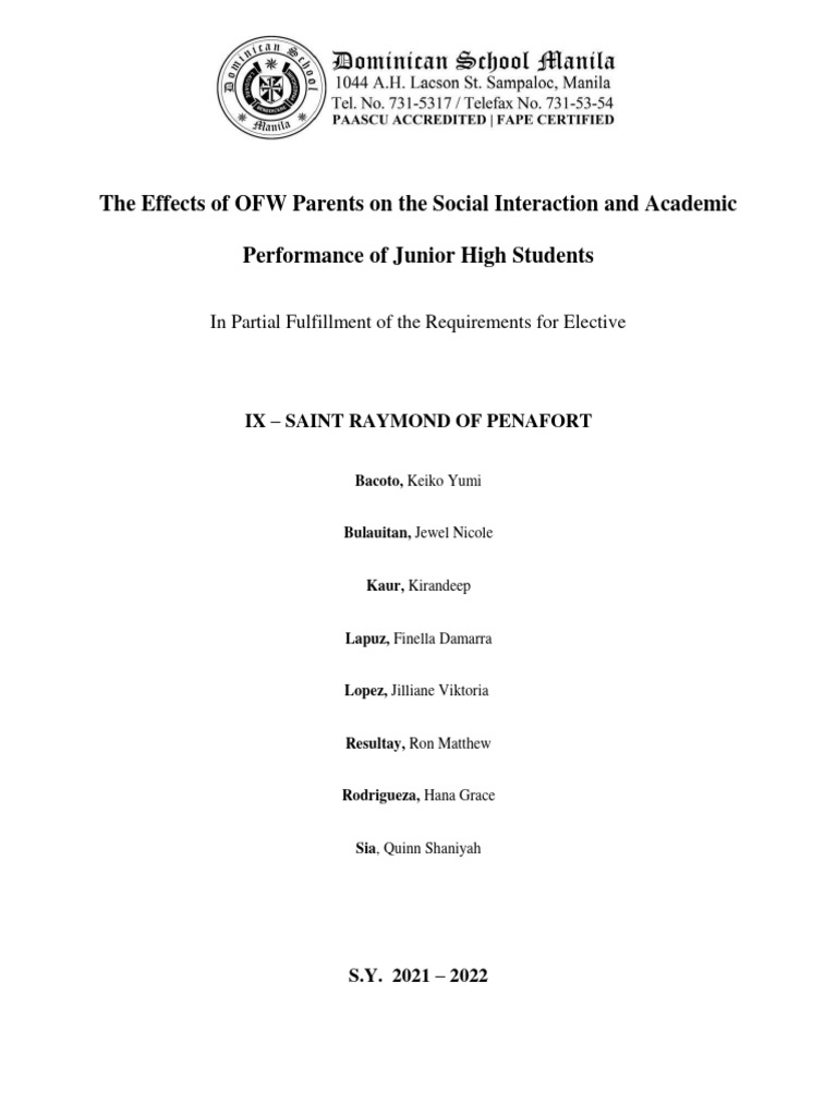The Effects of OFW Parents On The Social Interaction and Academic ...