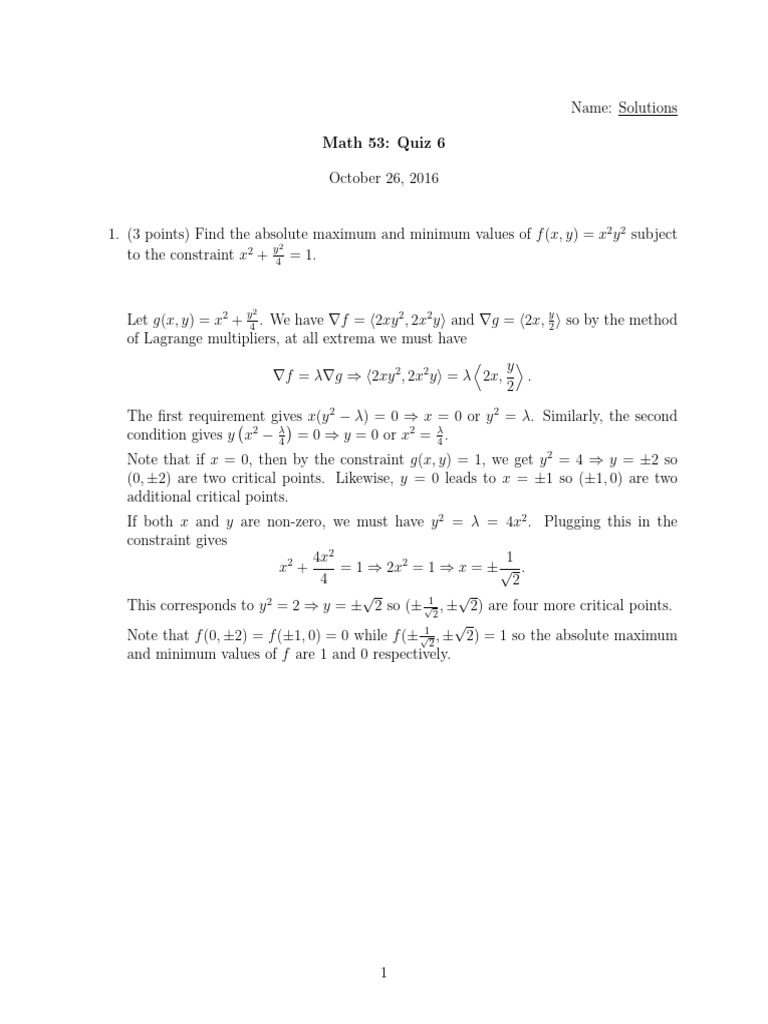 Quiz 6A Solutions | PDF | Mathematical Analysis | Applied Mathematics