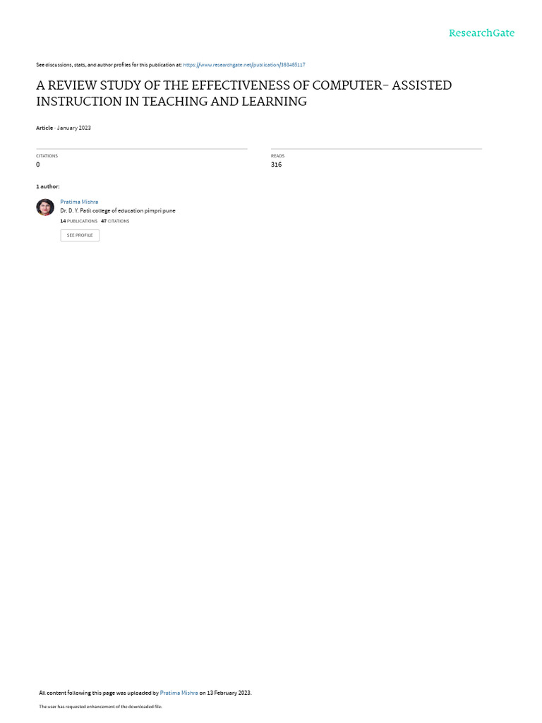 A Review Study of The Effectiveness of Computer-Assisted Instruction in Teaching and Learning ...