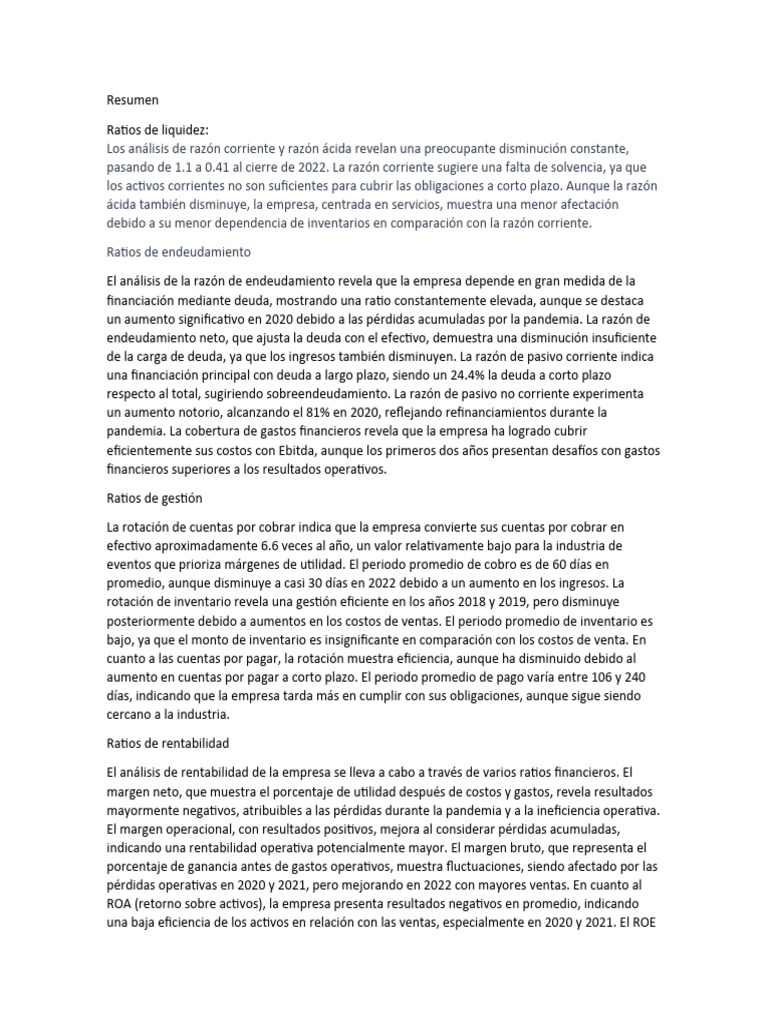 Resumen | PDF | Rentabilidad sobre recursos propios | Deuda