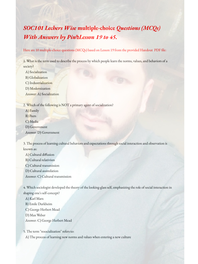 SOC101 Lechers Wise Multiple-Choice Questions (MCQS) With Answers by ... SOC101 Lechers Wise Multiple-Choice Questions (MCQS) With Answers by ...