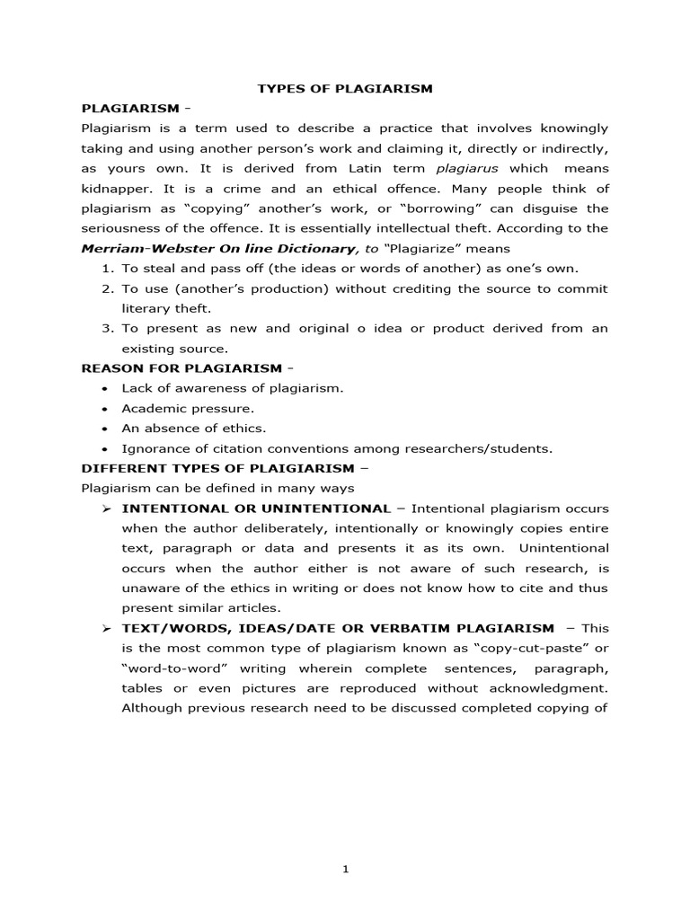 Types of Plaigiarism | PDF | Plagiarism | Human Communication