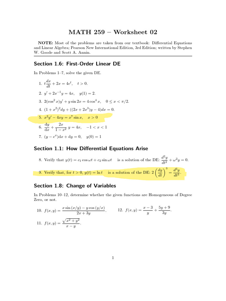 MATH292 Worksheet02 | PDF | Differential Equations | Applied Mathematics
