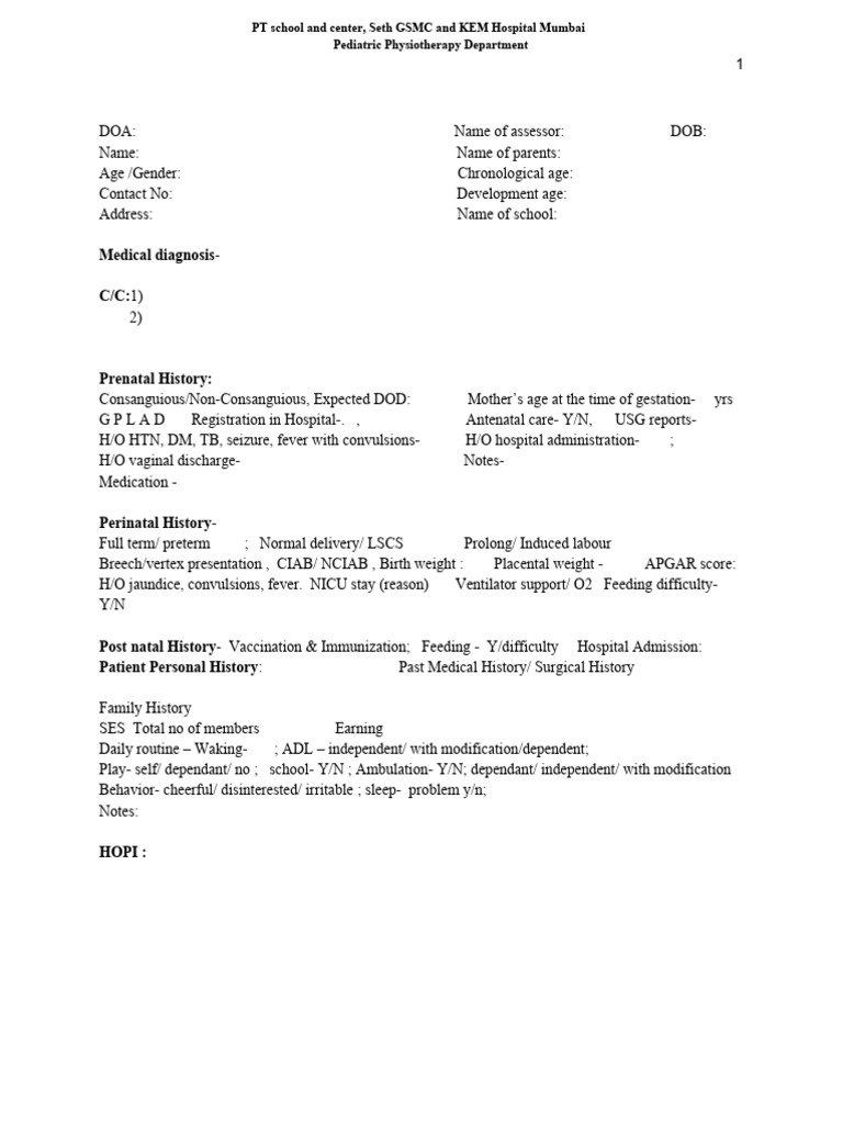 Paeds Proforma | PDF | Anatomical Terms Of Motion | Nervous System