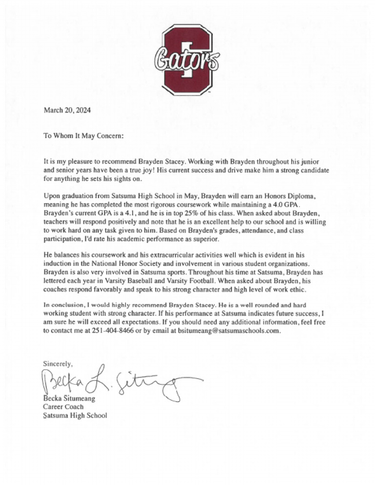 Brayden Stacey Rec Letter 2024 | PDF