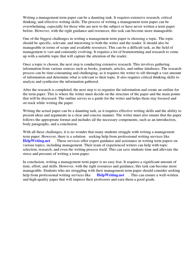 Management Term Paper Sample | PDF | Project Management | Life Cycle Assessment