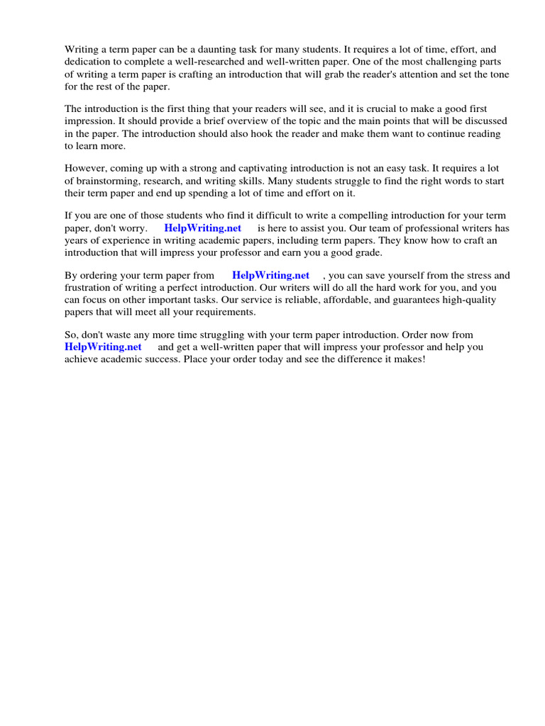 Introduction For Term Paper Sample | PDF | Career & Growth