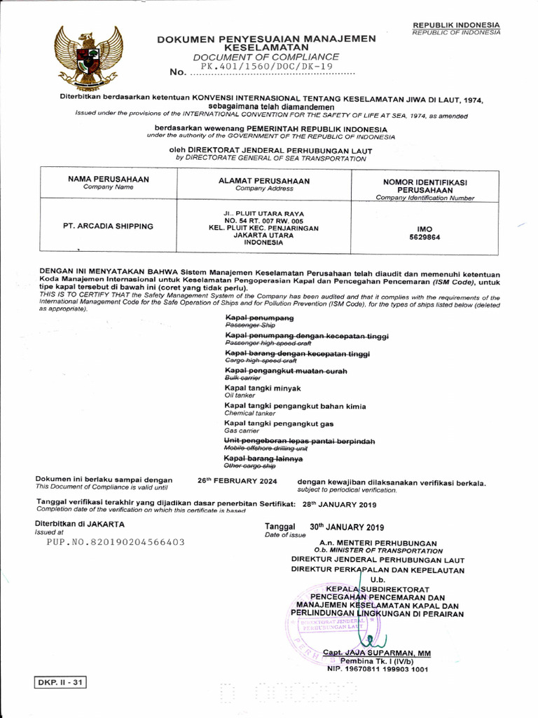 PT. Arcadia Shipping (3rd Endorse) | PDF