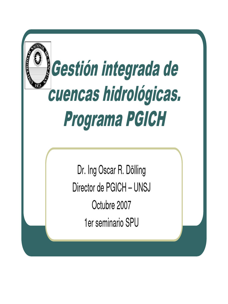 Gestión Integrada de Cuencas Hidrológicas. Programa PGICH (2007) | PDF ...