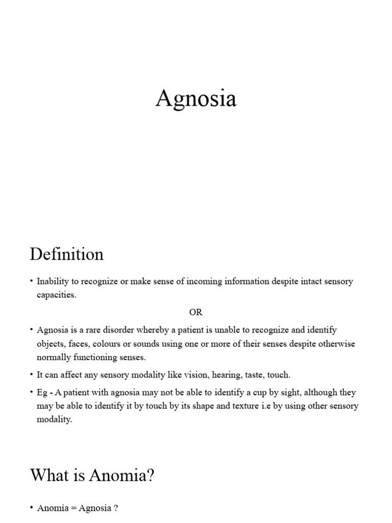 Agnosia PPT Final | PDF | Perception | Somatosensory System