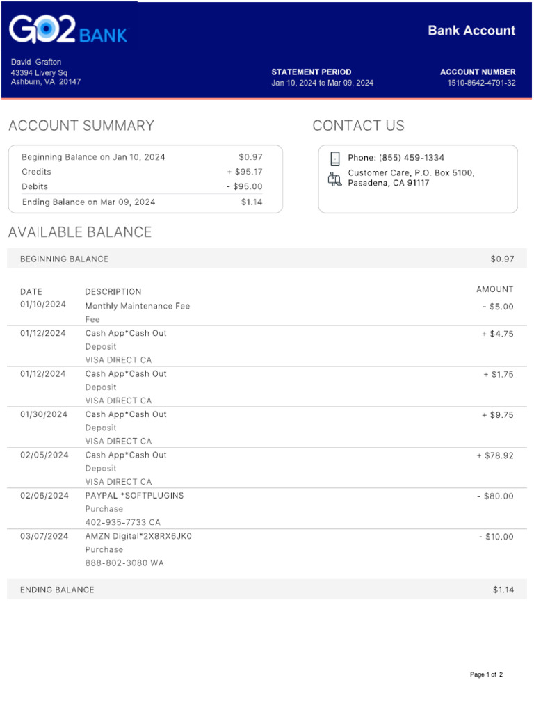 Go2 Bank Statement New 2024 Scan | PDF