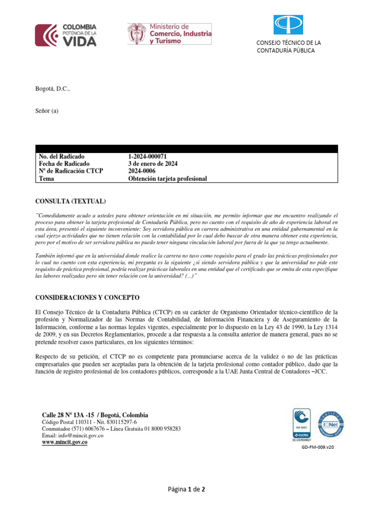 Consulta sobre tarjeta profesional contable | PDF | Contador | Contabilidad
