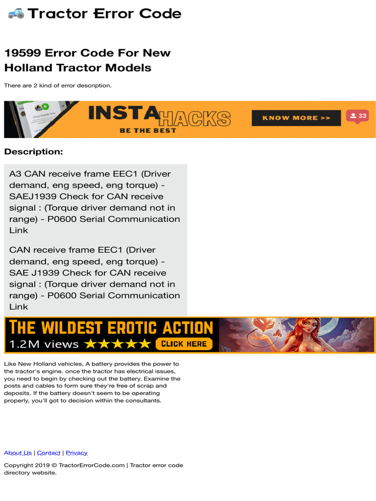 New Holland 19599 Error Code | PDF | Technology & Engineering