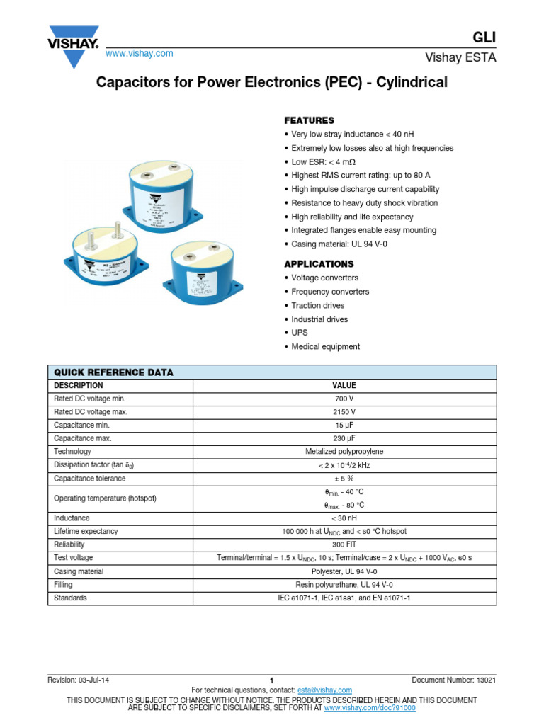 Capacitors For Power Electronics (PEC) - Cylindrical | PDF | Electrical ...