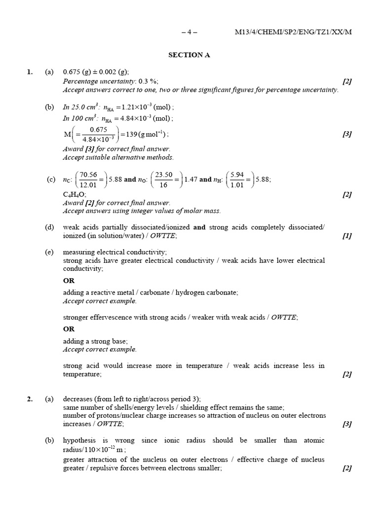 Chemistry SL P2 Markscheme Chapter 1-6 | PDF | Chemical Polarity | Ion