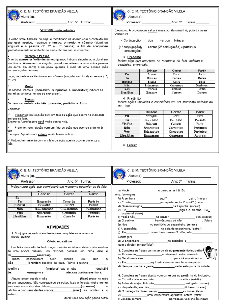 Verbo Conjugação Pdf Sintaxe Morfologia