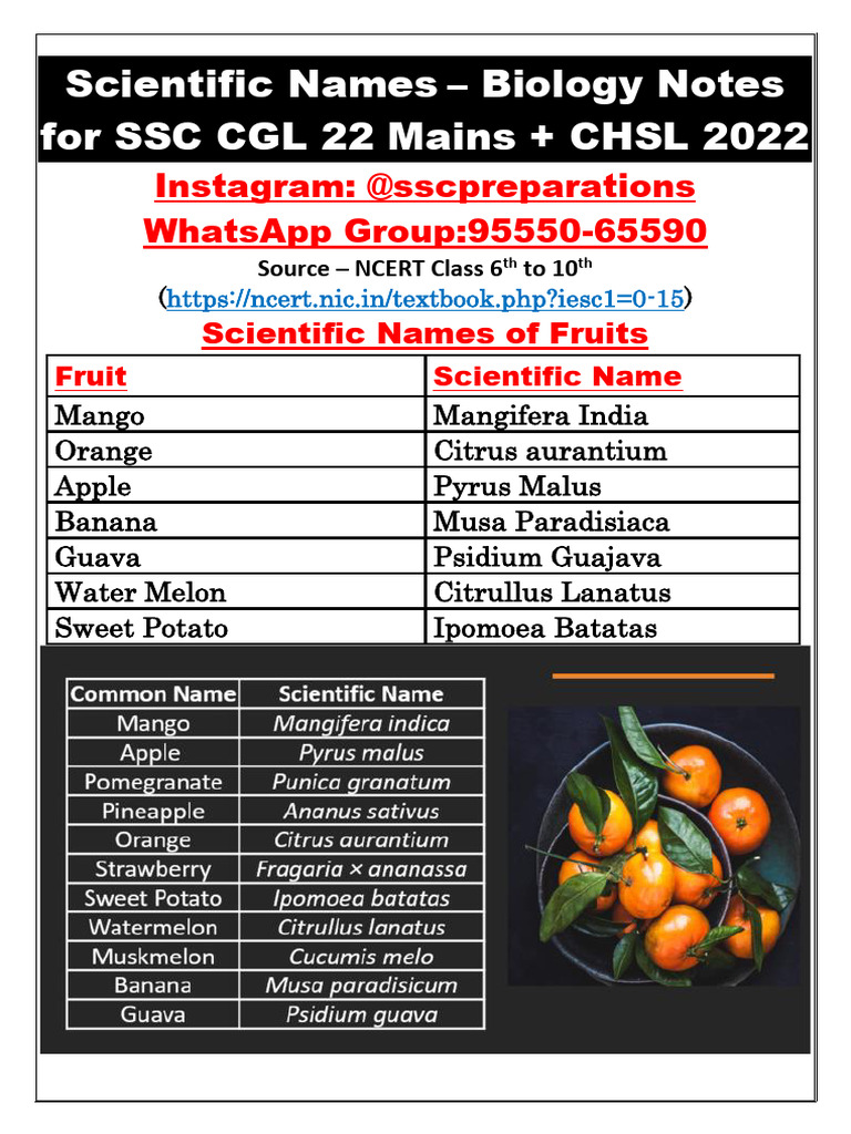 Scientific Names - Biology Notes For SSC CGL 2024 | PDF