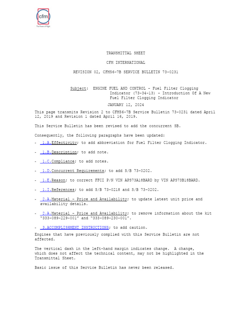 CFM56 7B SB Rev 73-0231 | PDF | Aviation
