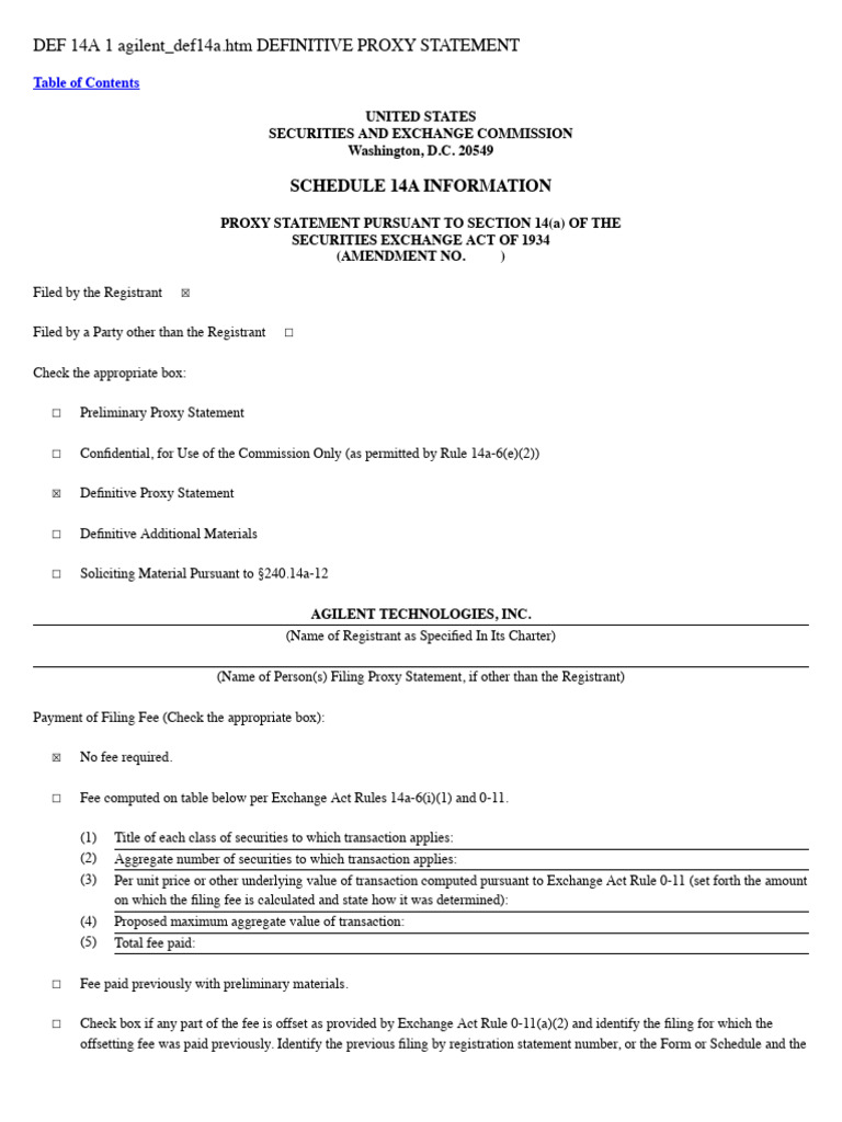 Schedule 14A Information: DEF 14A 1 Agilent - Def14a.htm DEFINITIVE PROXY STATEMENT | PDF ...