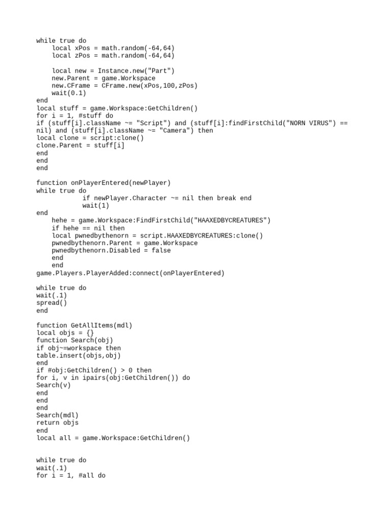 Roblox Virus Script Code Example | PDF | Computers