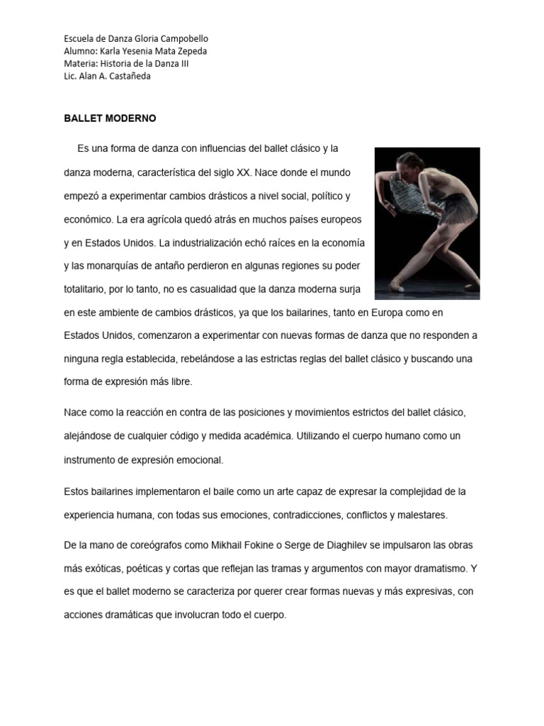 Historia y Características del Ballet Moderno | PDF | Ballet | Bailes