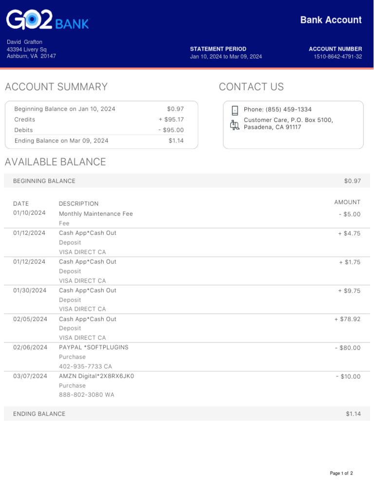 Go2 Bank Statement New March 2024 | PDF | Deposit Account | Cash