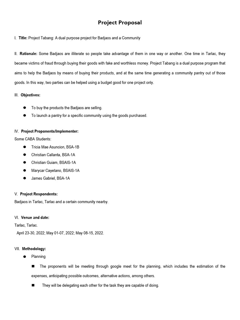 Project Proposal (Tabang) | PDF