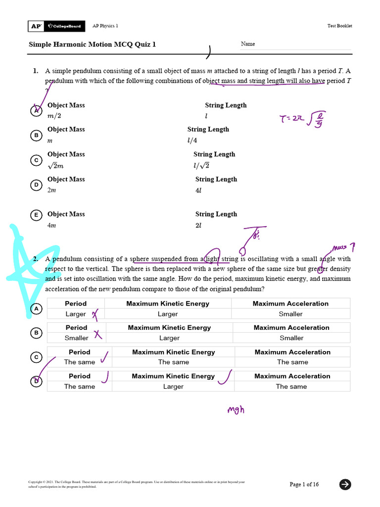 Simple Harmonic Motion MCQs Guide | PDF