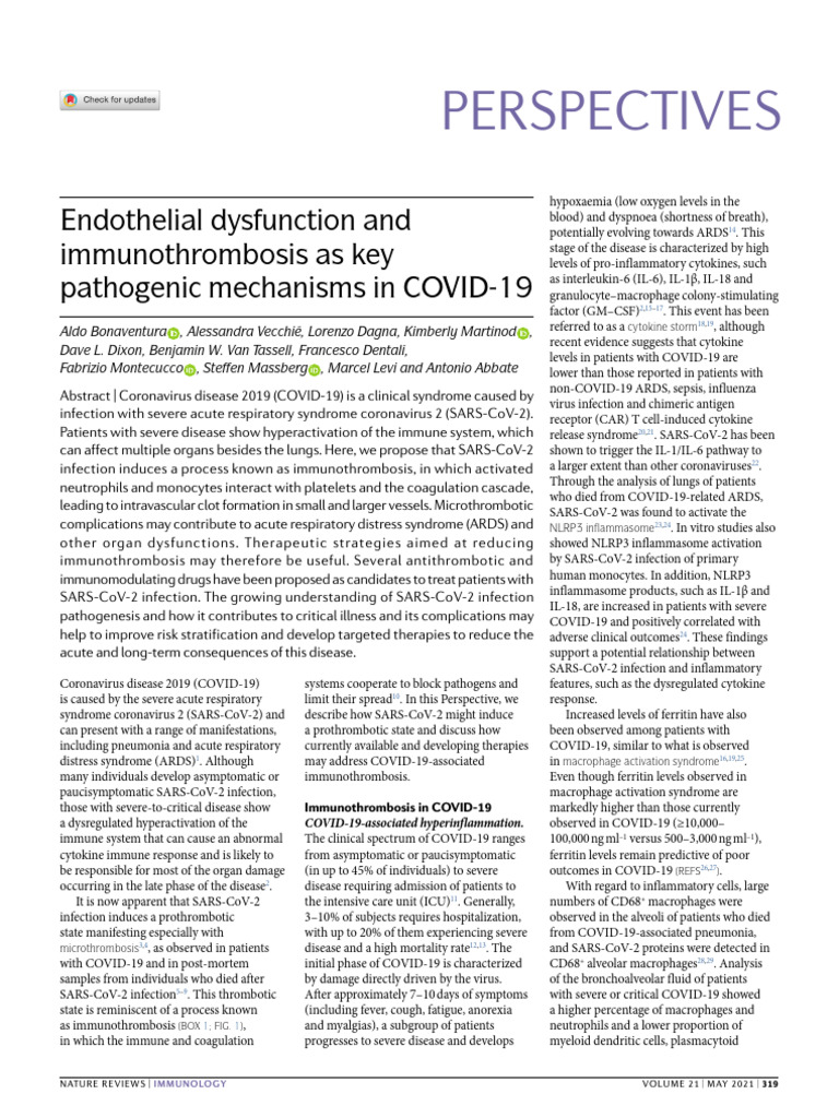 Endothelial Dysfunction And Immunothrombosis Pdf Coagulation Platelet
