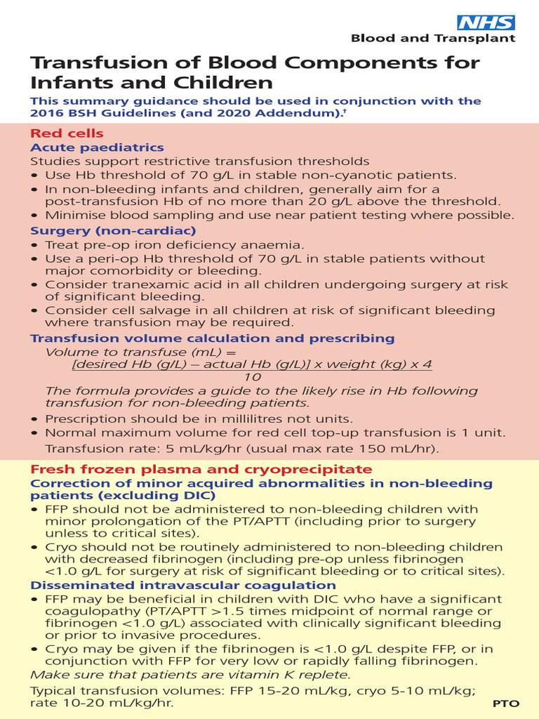 Blood Transfusion Guidelines for Children | PDF | Blood Transfusion ...