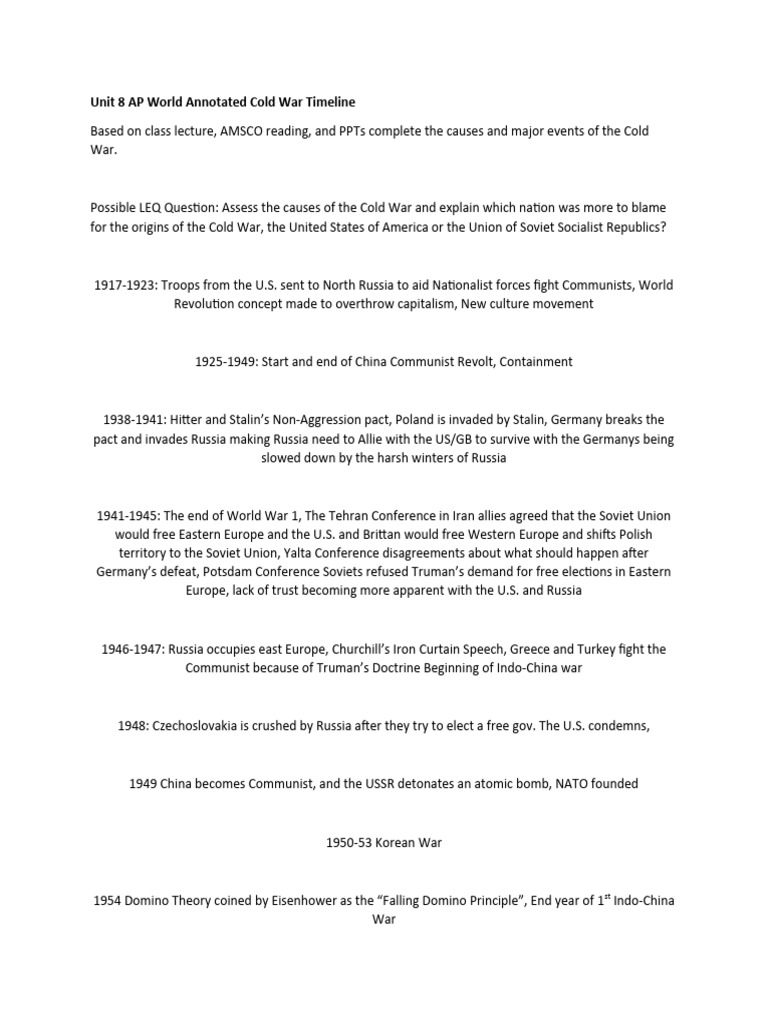 AP World Annotated Cold War Timeline | PDF | Cold War | Soviet Union