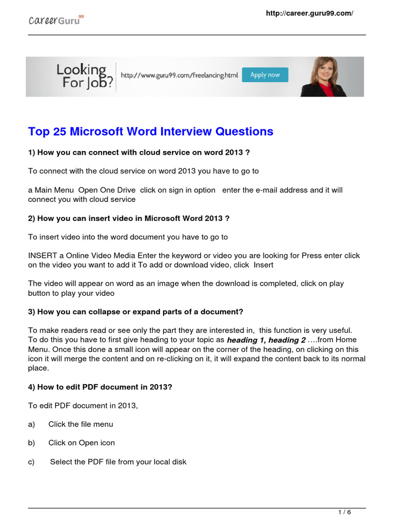 Best 25 Interview Questions On Word 2013 | PDF | Microsoft Word ...
