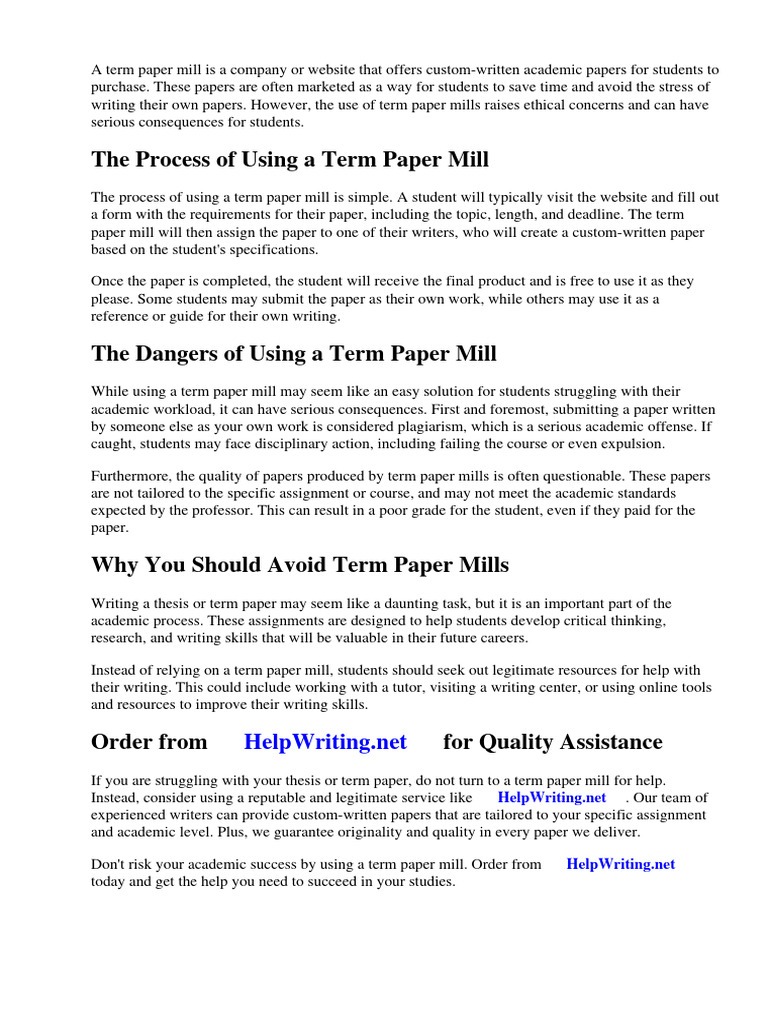 Term Paper Mill Definition | PDF | Paper | Pulp (Paper)