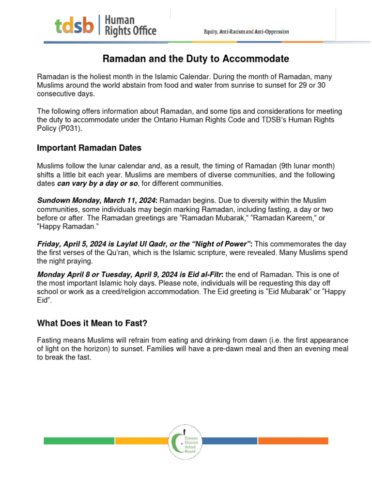 Ramadan - and - Duty - To - Accommodate - March 4 Final | PDF | Ramadan