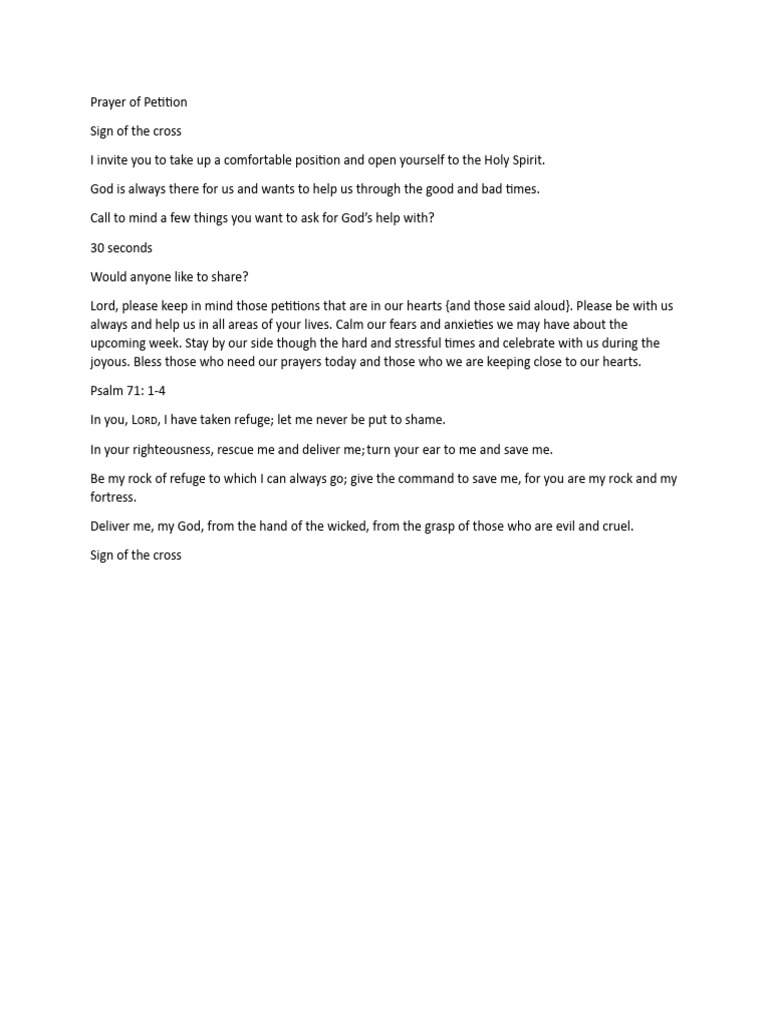 Prayer of Petition for Divine Help | PDF
