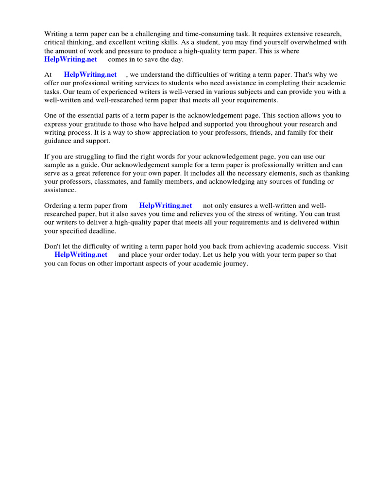 Acknowledgement Sample for a Term Paper | PDF | Thesis | Academic ...