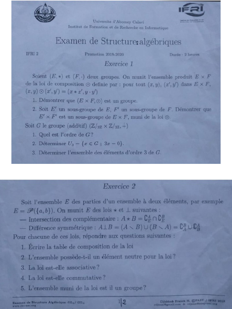 Structure Algebrique 2019-2020 | PDF