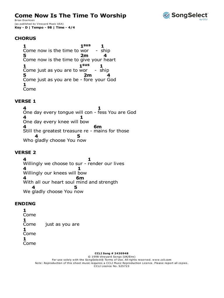 Come Now Is The Time To Worship-chords-D | PDF