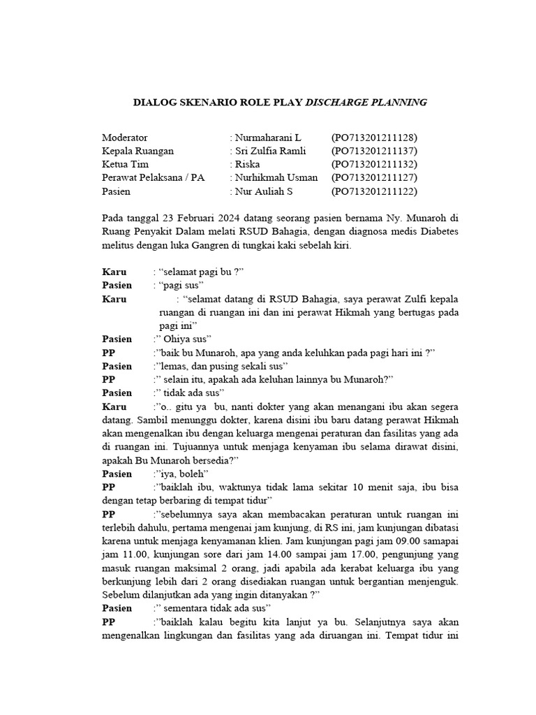 Dialog Skenario Role Play Discharge Planning | PDF