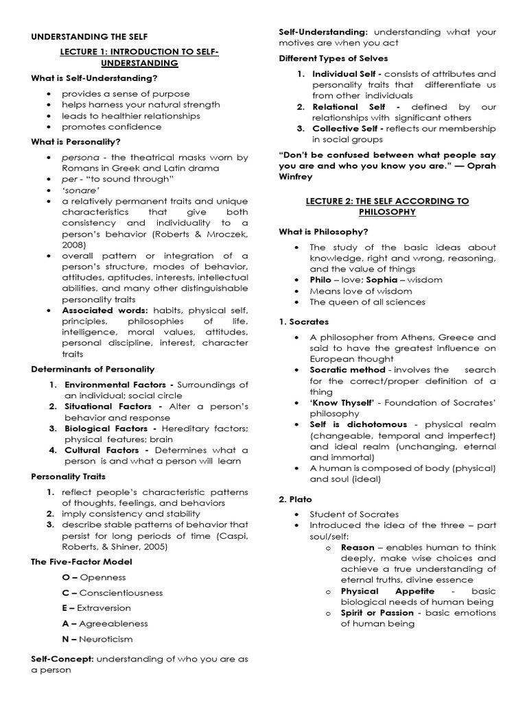 UTS - Lecture 1 and 2 | PDF | Philosophy Of Self | Soul