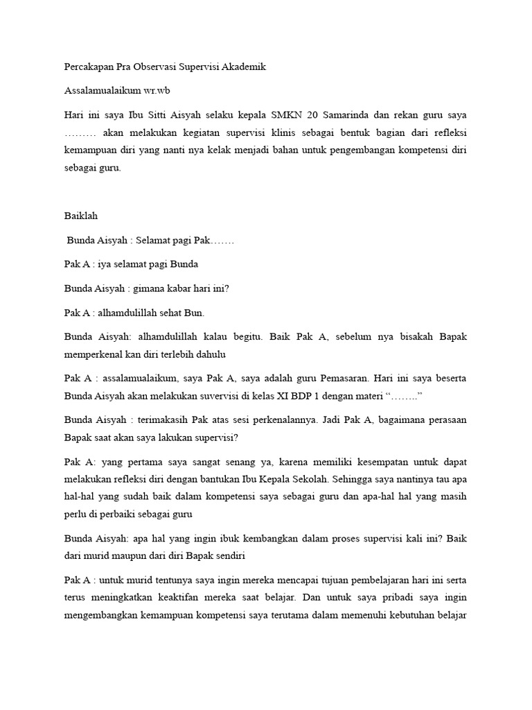 Percakapan Pra Observasi Supervisi Akademik | PDF | Karier & Perkembangan | Pengembangan Diri