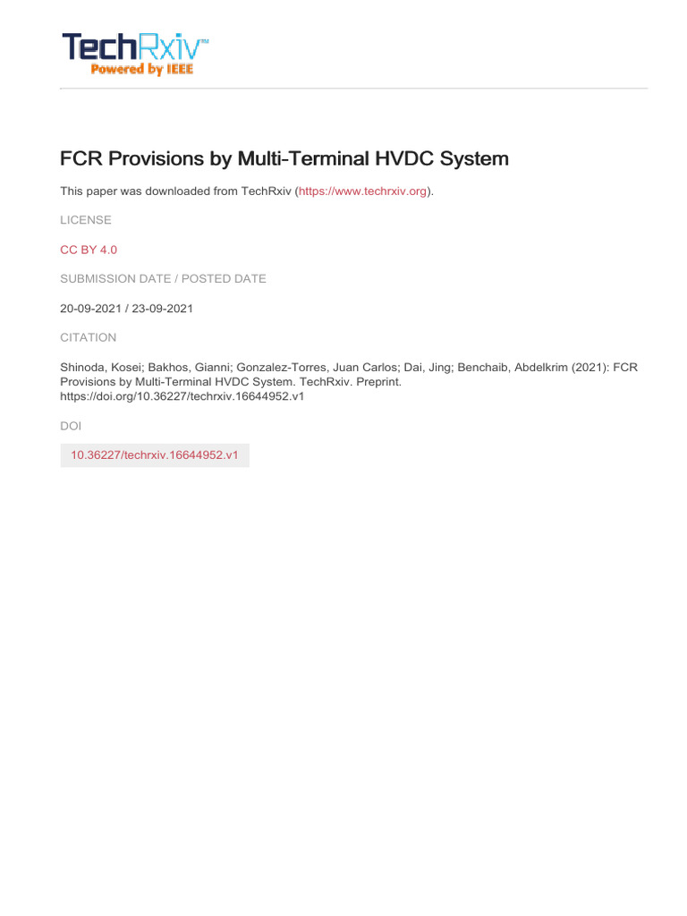 FCR Provisions by Multi-Terminal HVDC System | PDF | High Voltage ...