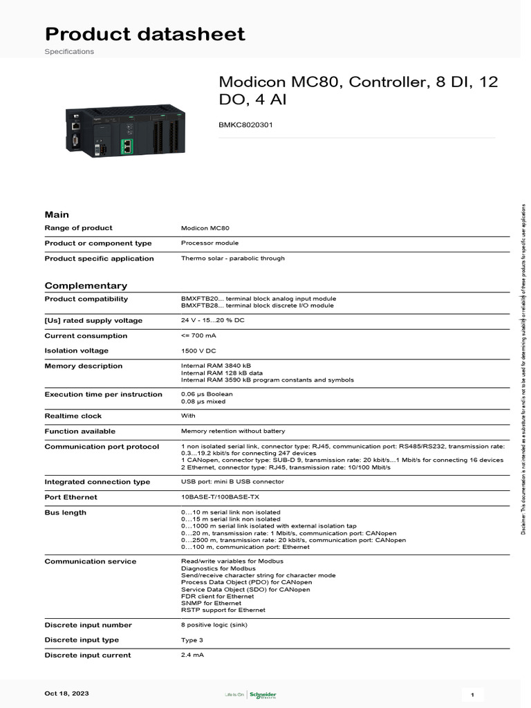 Modicon MC80 - BMKC8020301 | PDF | Electric Power | Manufactured Goods