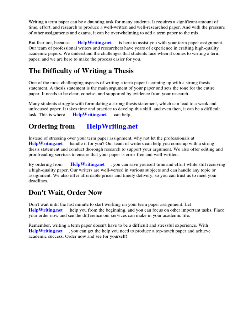 Term Paper Assignment Ideas | PDF | Essays | Thesis