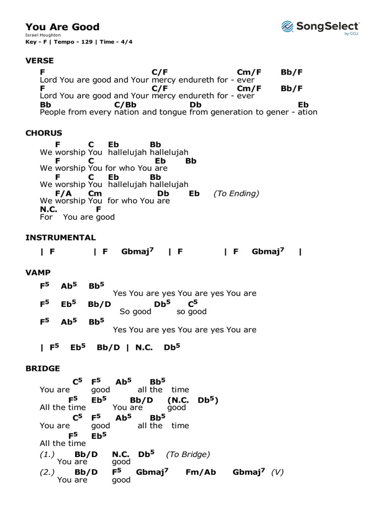 You Are Good Chords F (1) Key Names | PDF | Musicology